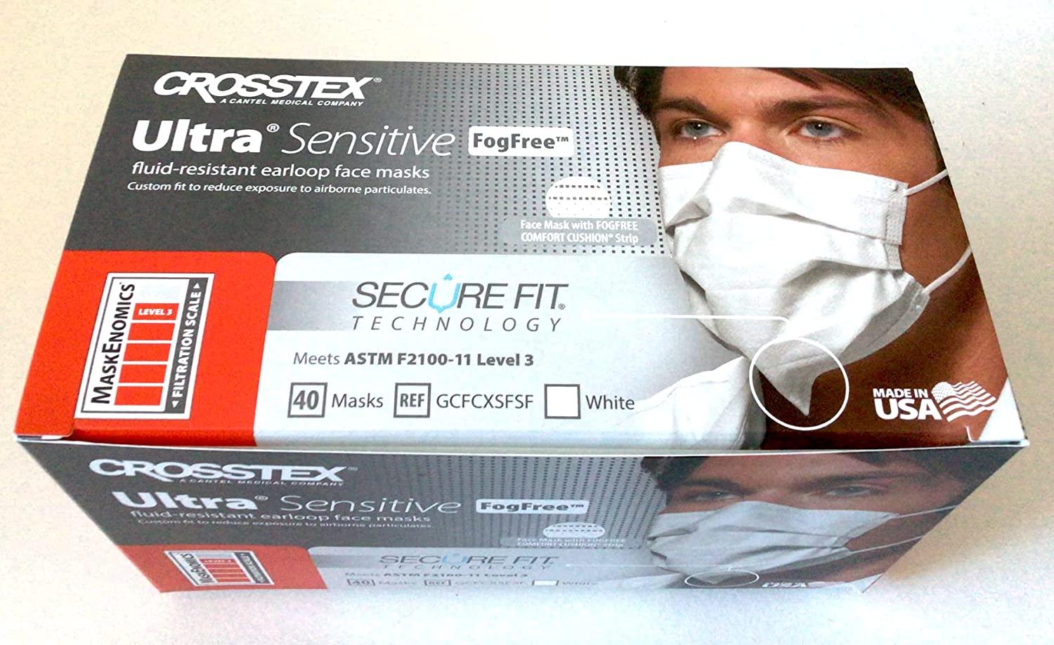 Crosstex Ultra No Fog Earloop Facemasks 40/Box - Anti-Fog Protection ...