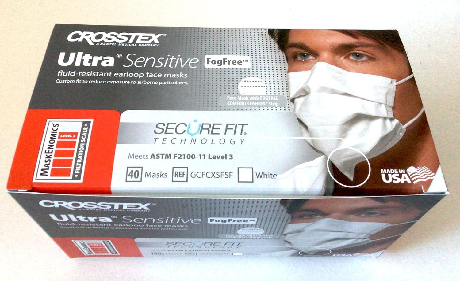 Crosstex CR-GCFCXSF Ultra Sensitive Fogfree Earloop Mask White 40 Pack ...