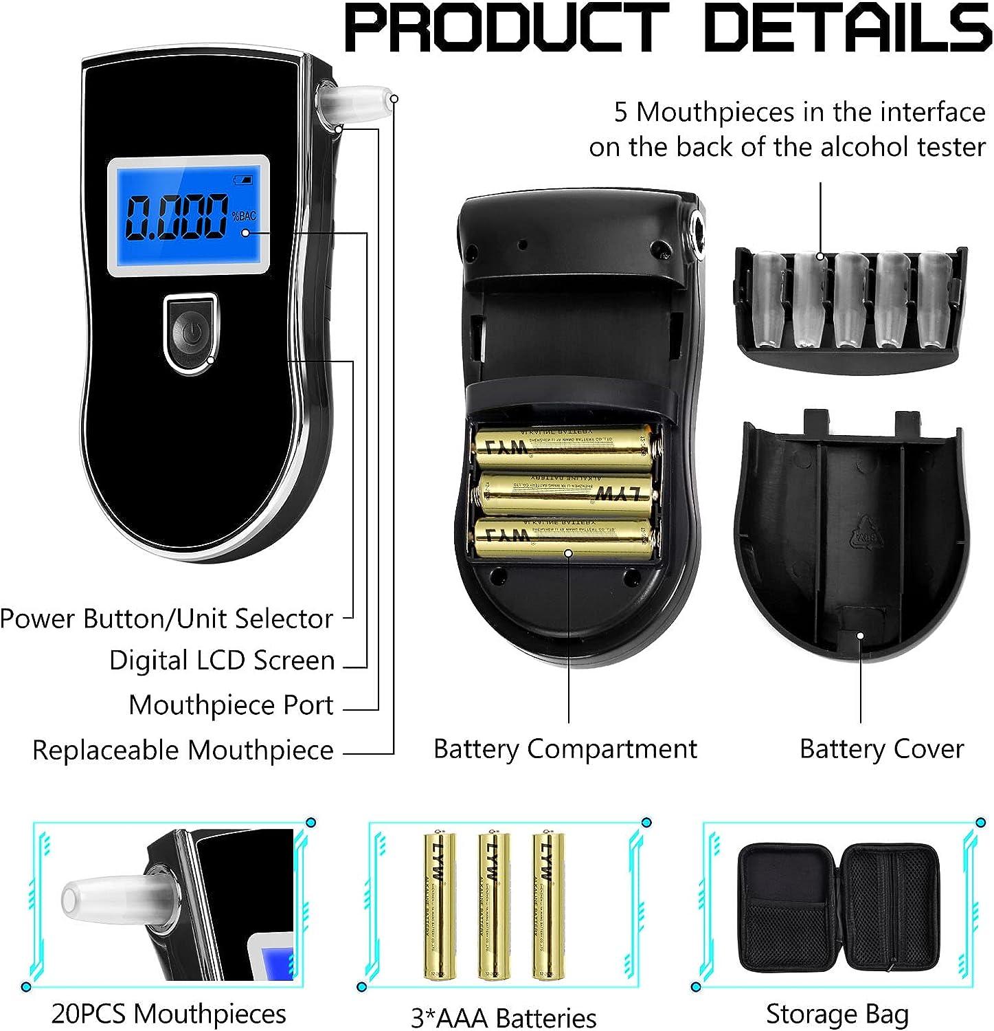 Professional Grade Alcohol Breathalyzer - Portable Blood Alcohol Tester ...