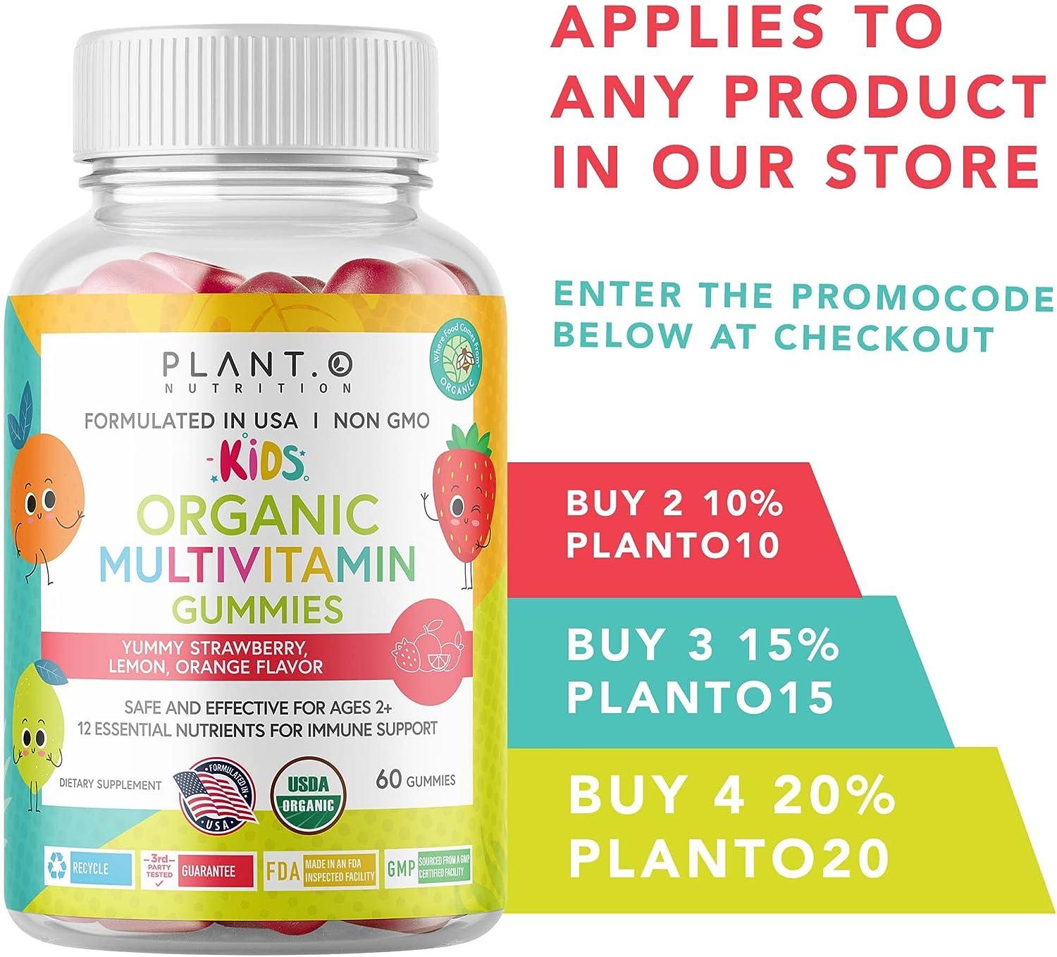 PLANT.O NUTRITION Organic Kids Multivitamin Gummies - USDA Certified ...