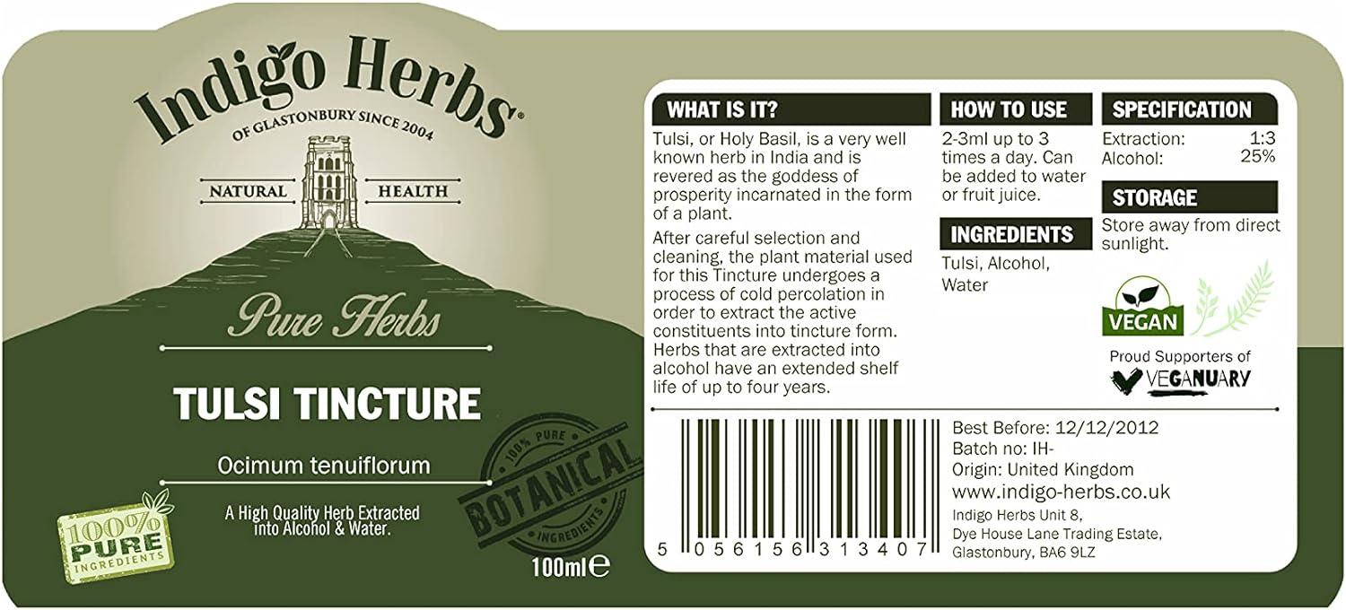 Indigo Herbs Tulsi Tincture 100ml | Holy Basil | Ayurvedic Supplement ...
