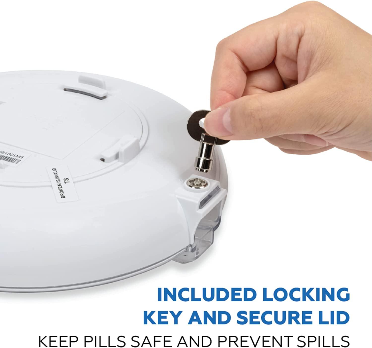 Med-E-Lert Medication Dispenser with Automatic Lock Box - 28 Sealed Pill Compartments (Clear Lid ...