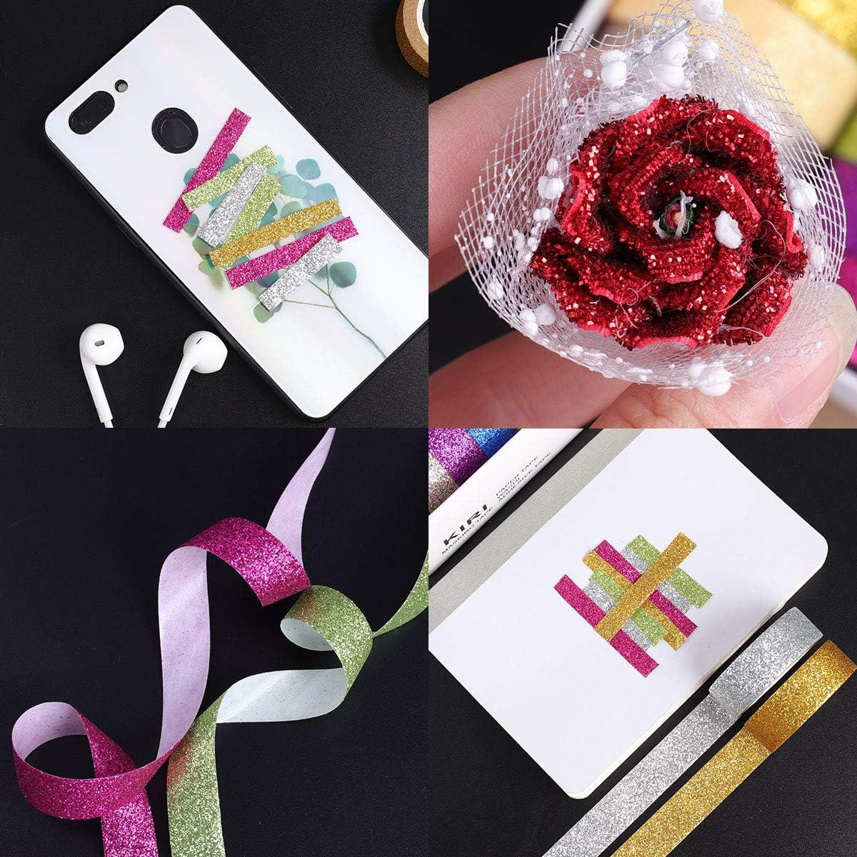 DIY Glitter Washi Tape Set - 12 Rolls Sparkle Decorative Masking Tape ...