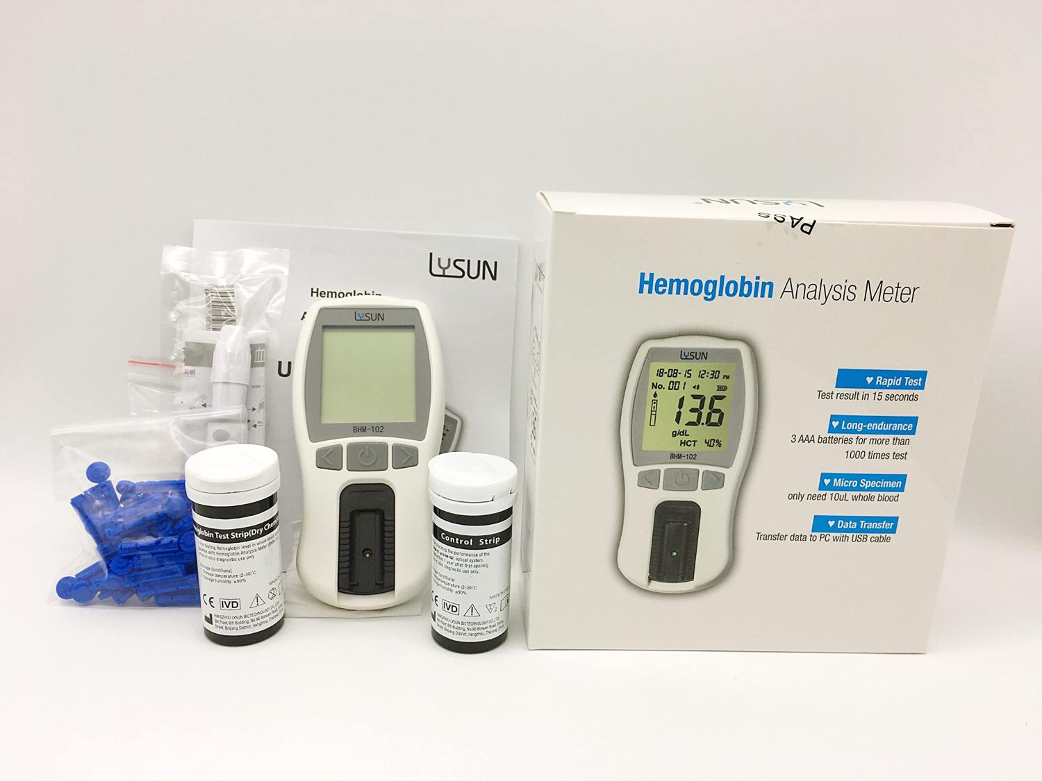 Lysun Hemoglobin Meter Kit with 25 Strips - White | Convenient at-home ...