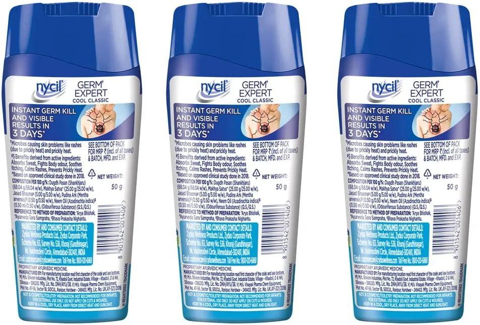 Nycil Cool Classic Talcum Powder 50g - Pack of 3 | Soothing and ...
