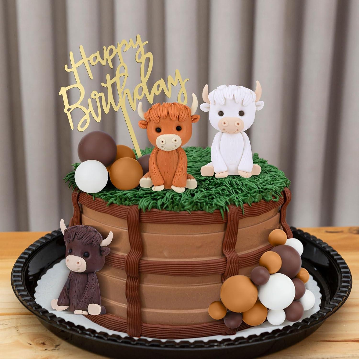 Kigley 25 Pcs Highland Cow Cake Toppers Highland Cow Figurine Foam ...