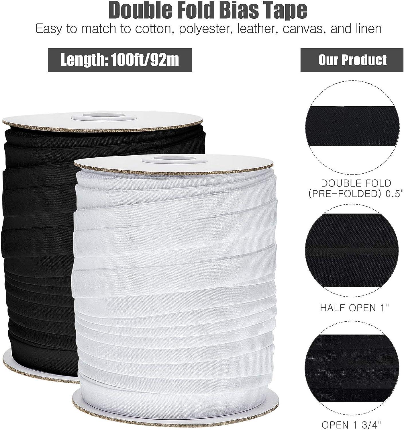 Jetec 1/2 Inch x 100 Yards Double Fold Bias Tape - 2 Rolls Black and ...