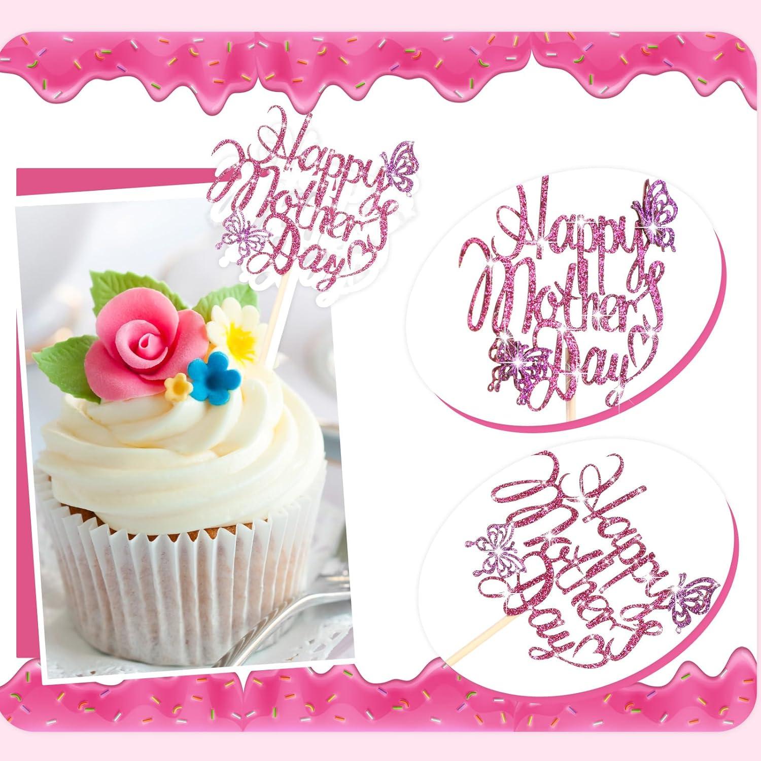 Spakon 60 Pcs Happy Mothers Day Cupcake Toppers Glitter Cake Toppers ...
