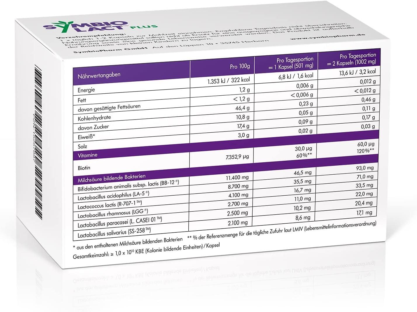 Symbiolact Plus Probiotic - Vegetarian Capsules with Lactic Acid ...