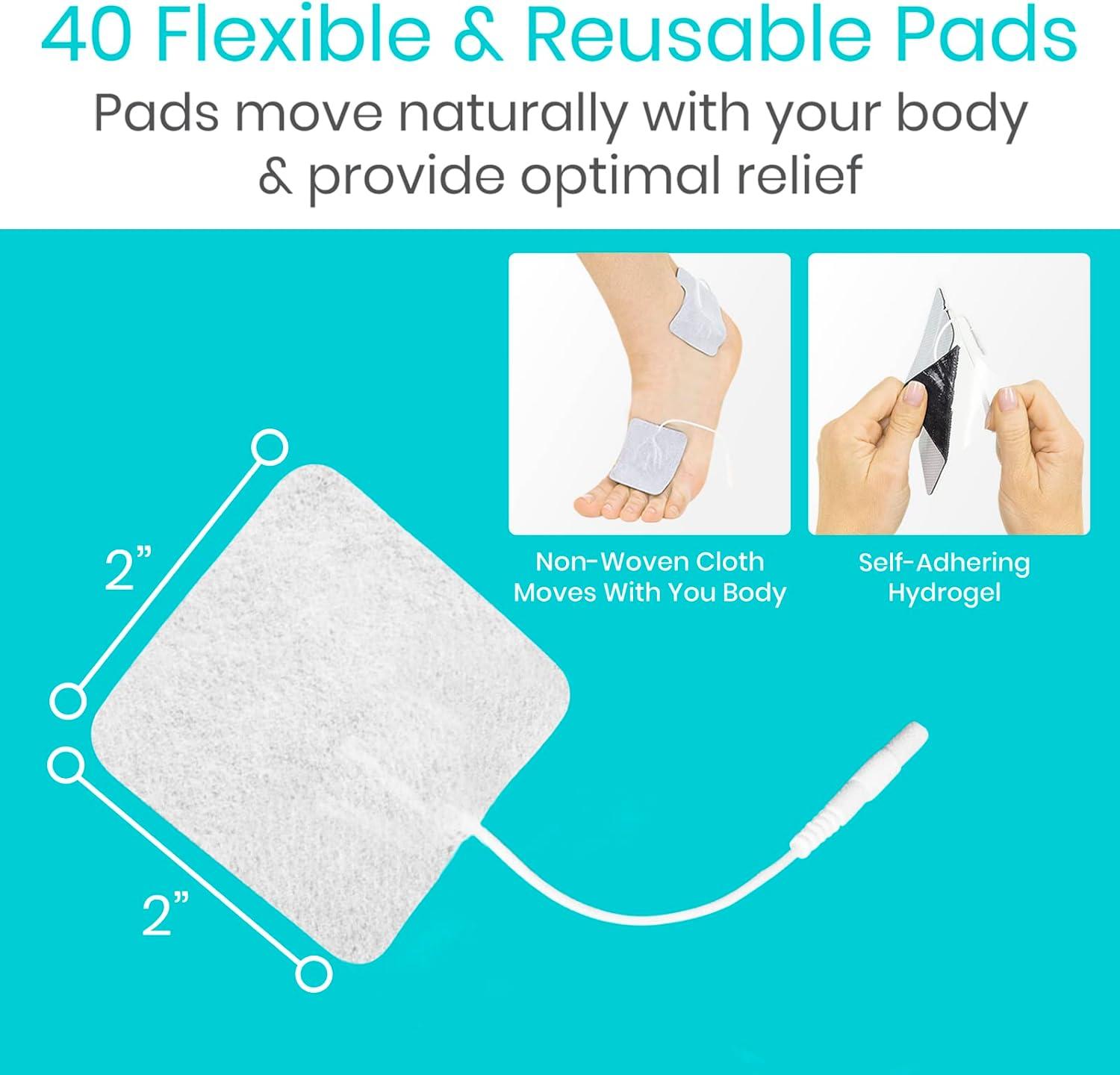 Vive Tens Unit Replacement Pads - 40 Pack Reusable Electrode Pads for ...