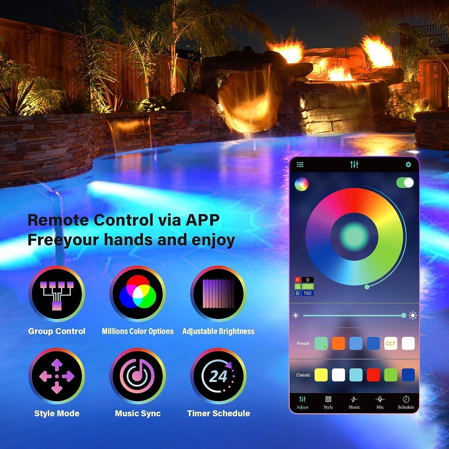 CXHOME RGB Underwater LED Light - App-Controlled Multi-Color Pool Lamp ...