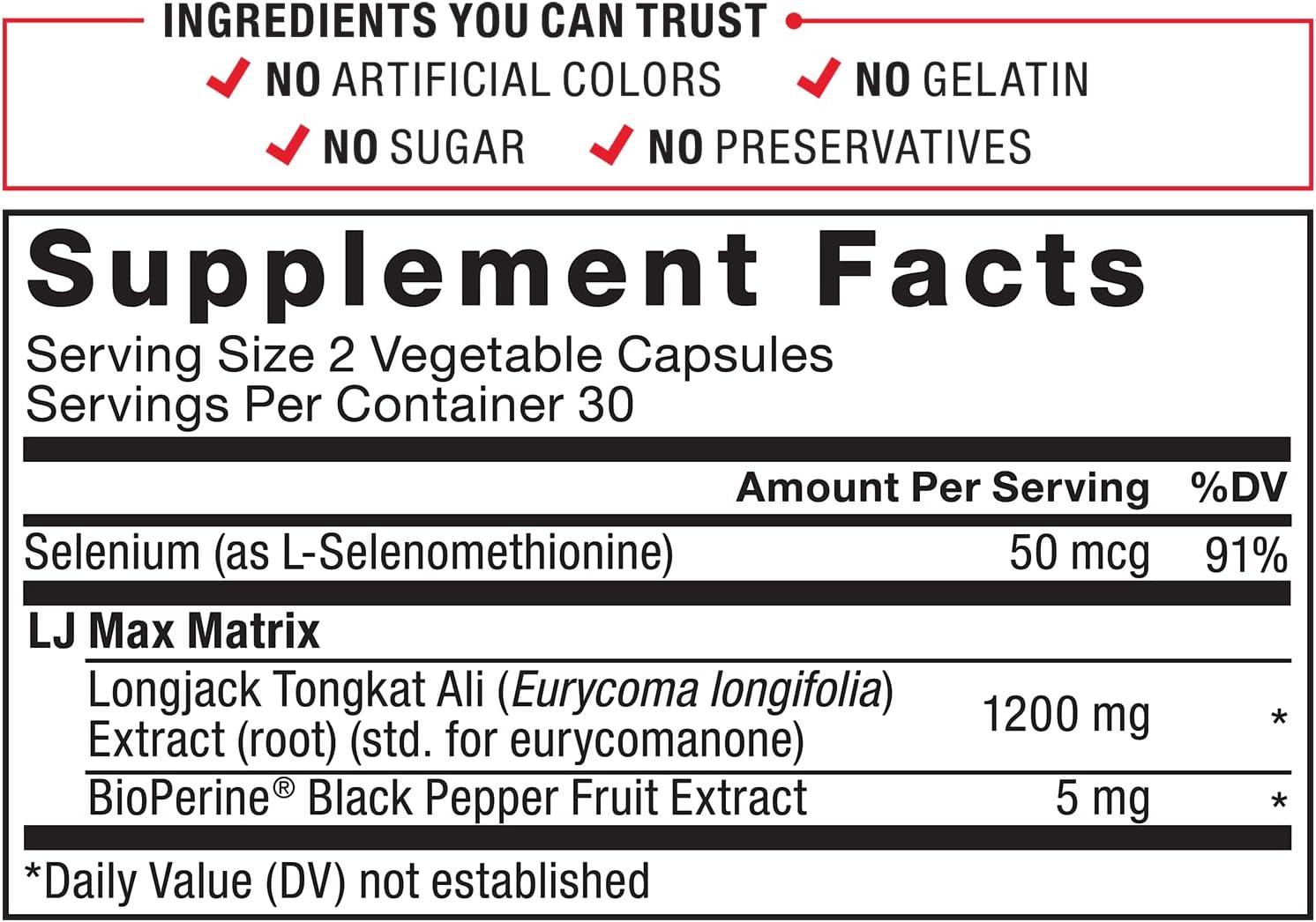 Force Factor Longjack Tongkat Ali Max 1200mg - Male Stamina & Vitality ...