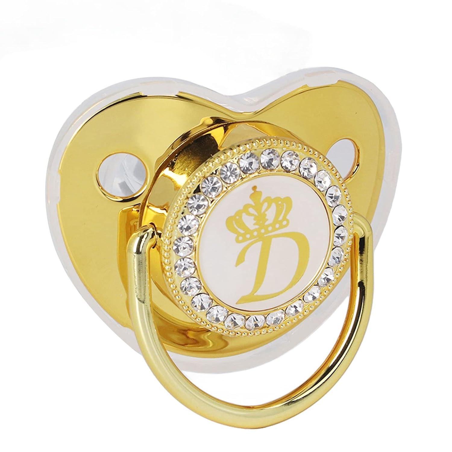 Luxury Rhinestone Crown Baby Pacifier - Ergonomic Golden Design ...
