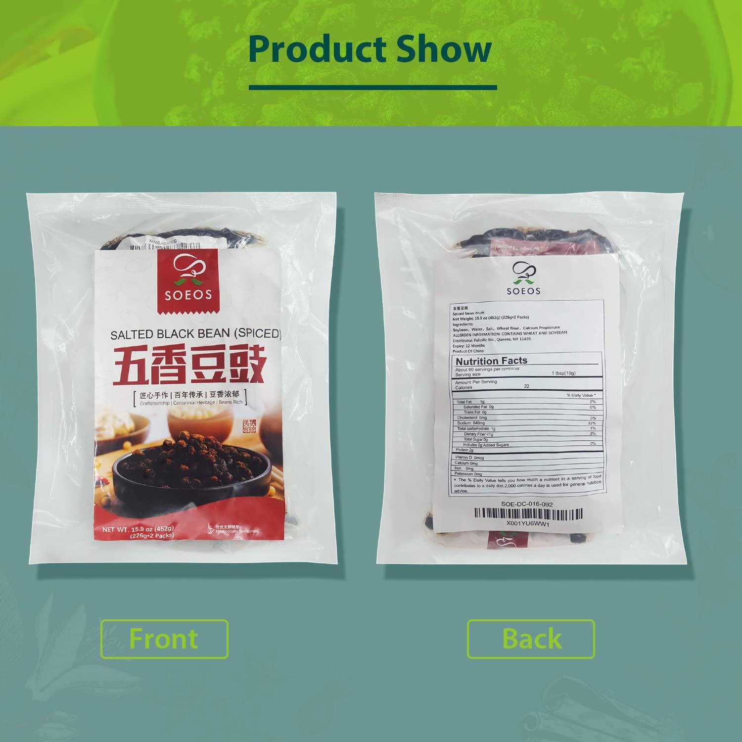 Soeos Chinese Douchi Fermented Black Beans 15.94 Oz (452g) - 2 Packs (226g Each) | Buy Now with ...