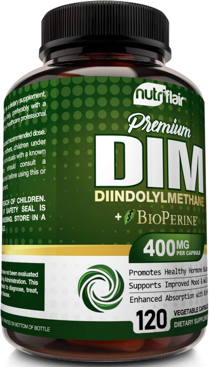 NutriFlair DIM Supplement 400mg with Bioperine, 120 Capsules ...