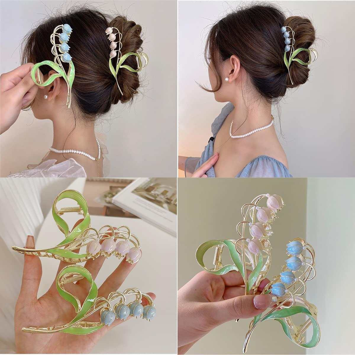 Blue Lily of the Valley Large Flower Hair Claw Clip for Women - Strong ...
