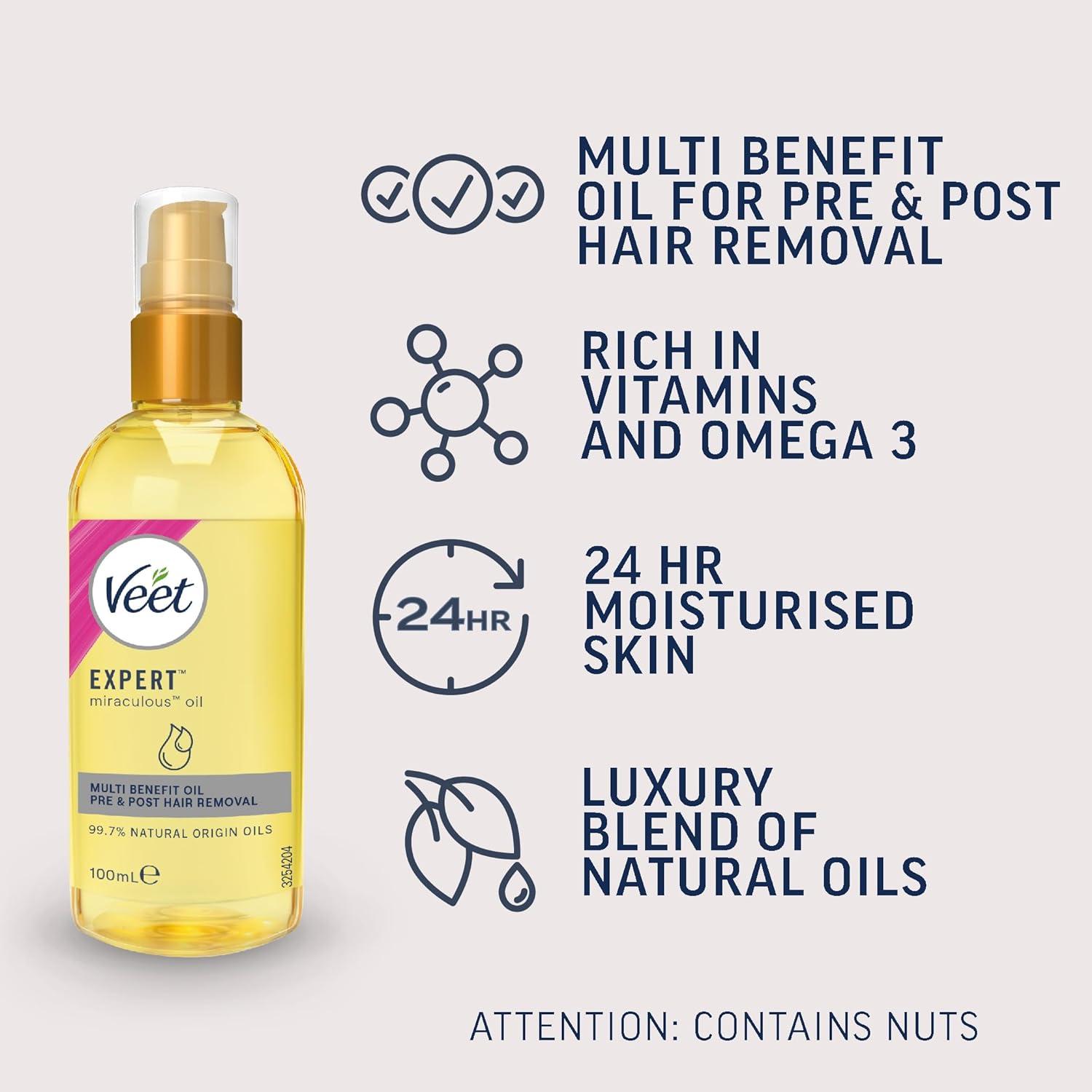 Veet Miraculous Oil 100ml - Pre & Post Hair Removal for All Skin Types ...
