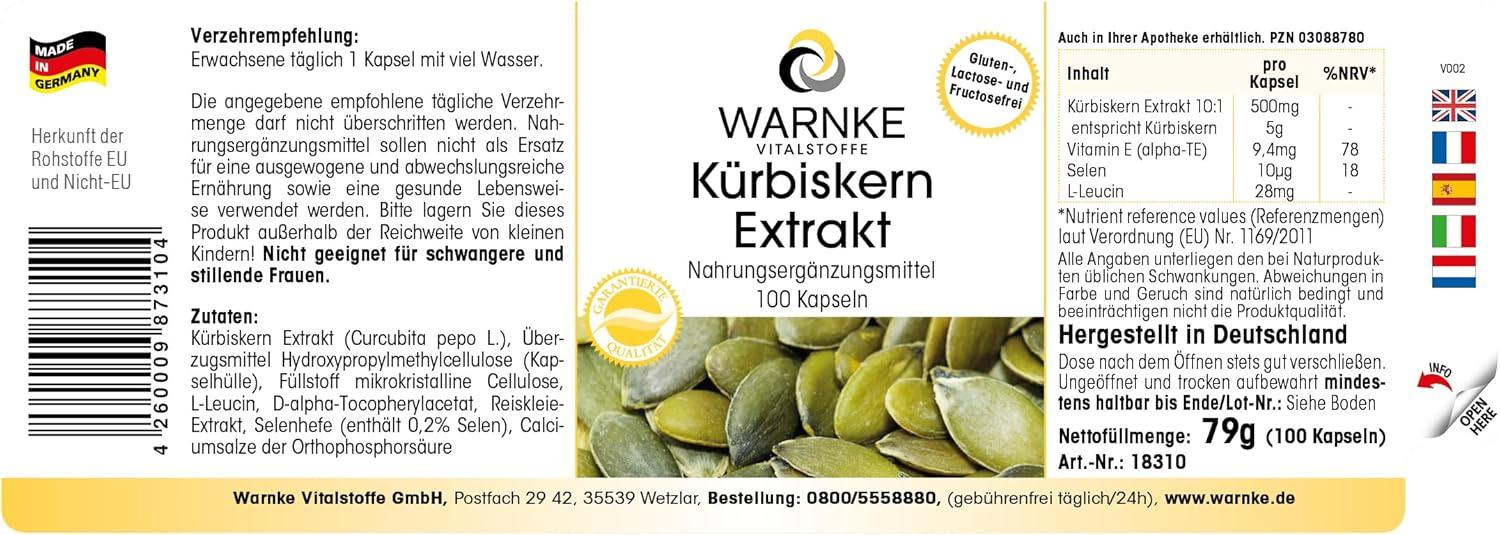 Pumpkin Seed Extract 500mg - High-Dose 100 Capsules with Vitamin E ...