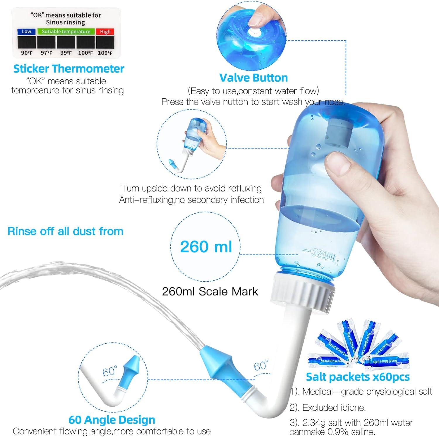 CYOUH Neti Pot 260ml - Sinus Rinse Bottle for Adult & Kids - BPA Free ...