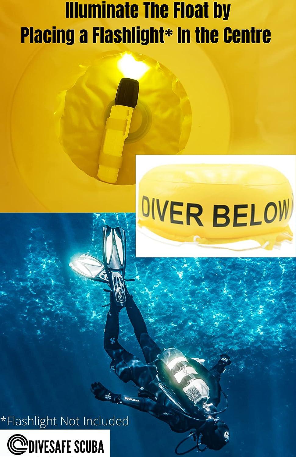 DiveSafe Scuba Round Buoy Float with Collapsible Flag Stiffener, Split ...