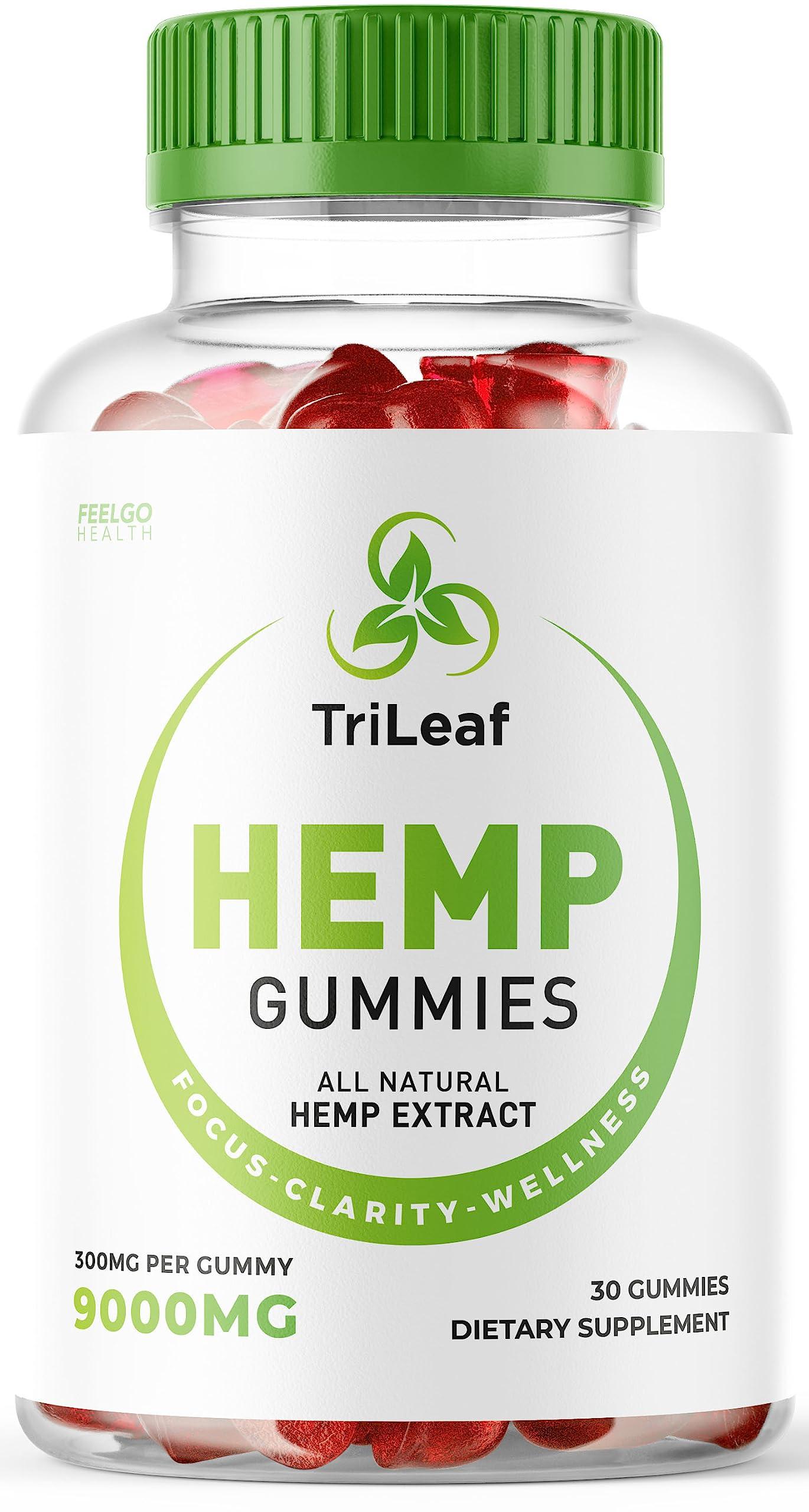 Feelgo Tri Leaf Hemp Gummies - 300mg Natural Gummies, 9000mg per Bottle ...
