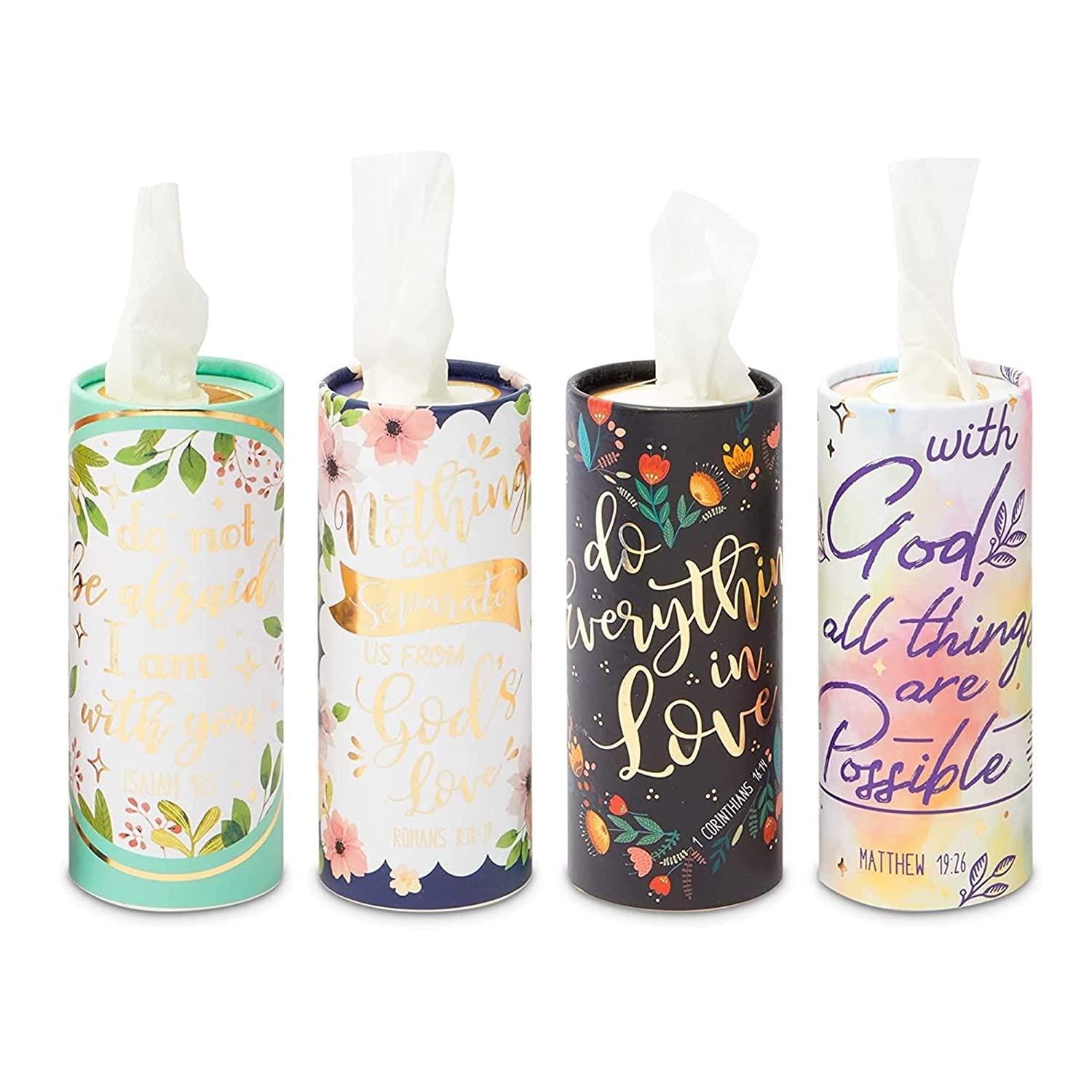 Cylinder Tissue Boxes, 400 Wipes, Religious Quotes (8 Pack)