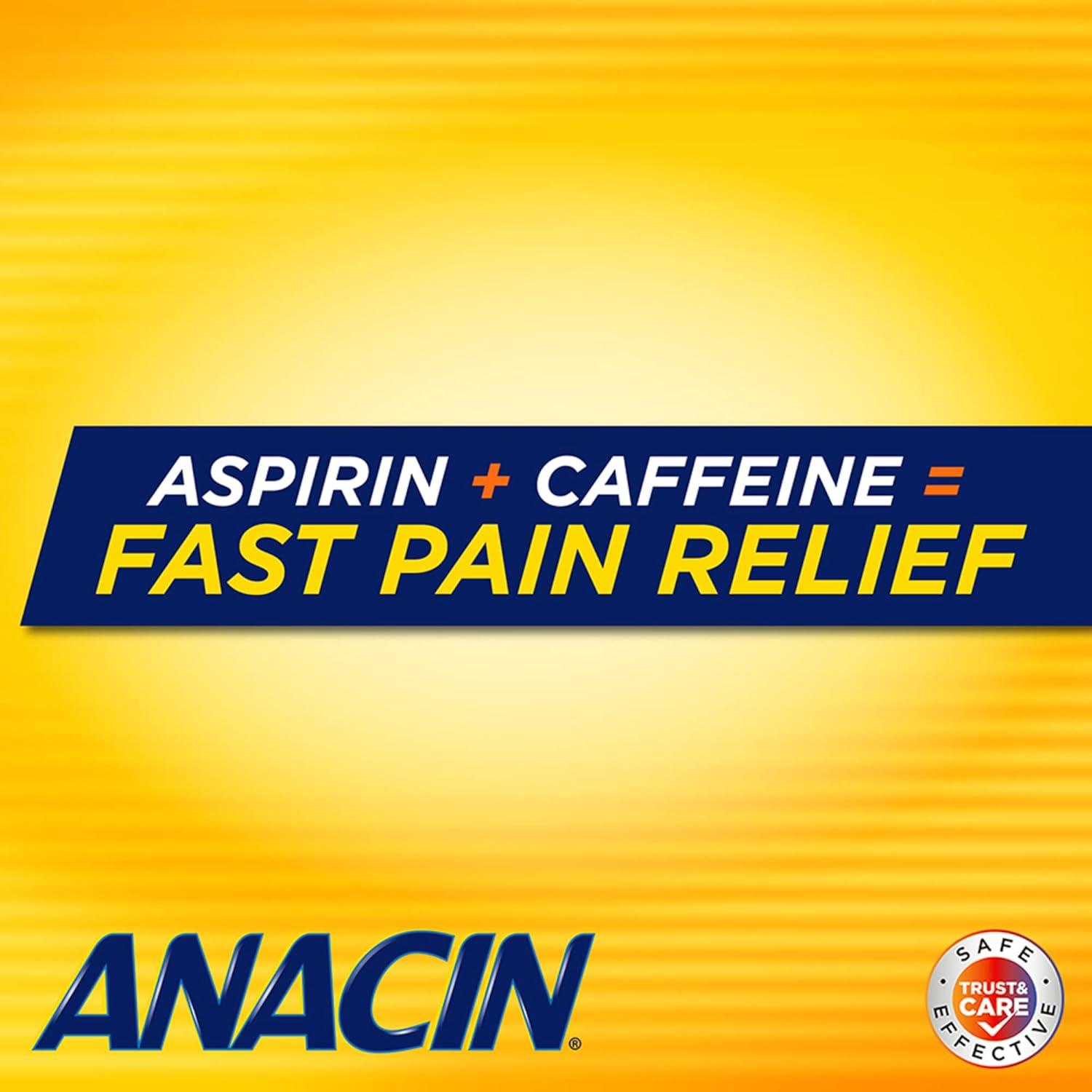 Anacin Fast Pain Relief 300 Coated Tablets - Aspirin + Caffeine Pain ...
