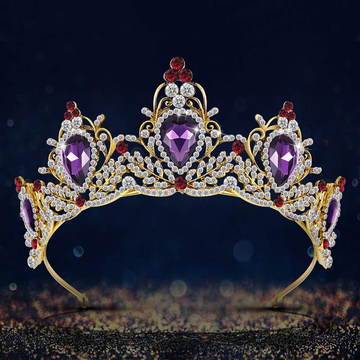 Lurrose Luxury Purple Crystal Baroque Crown Rhinestone Tiara - Bridal ...