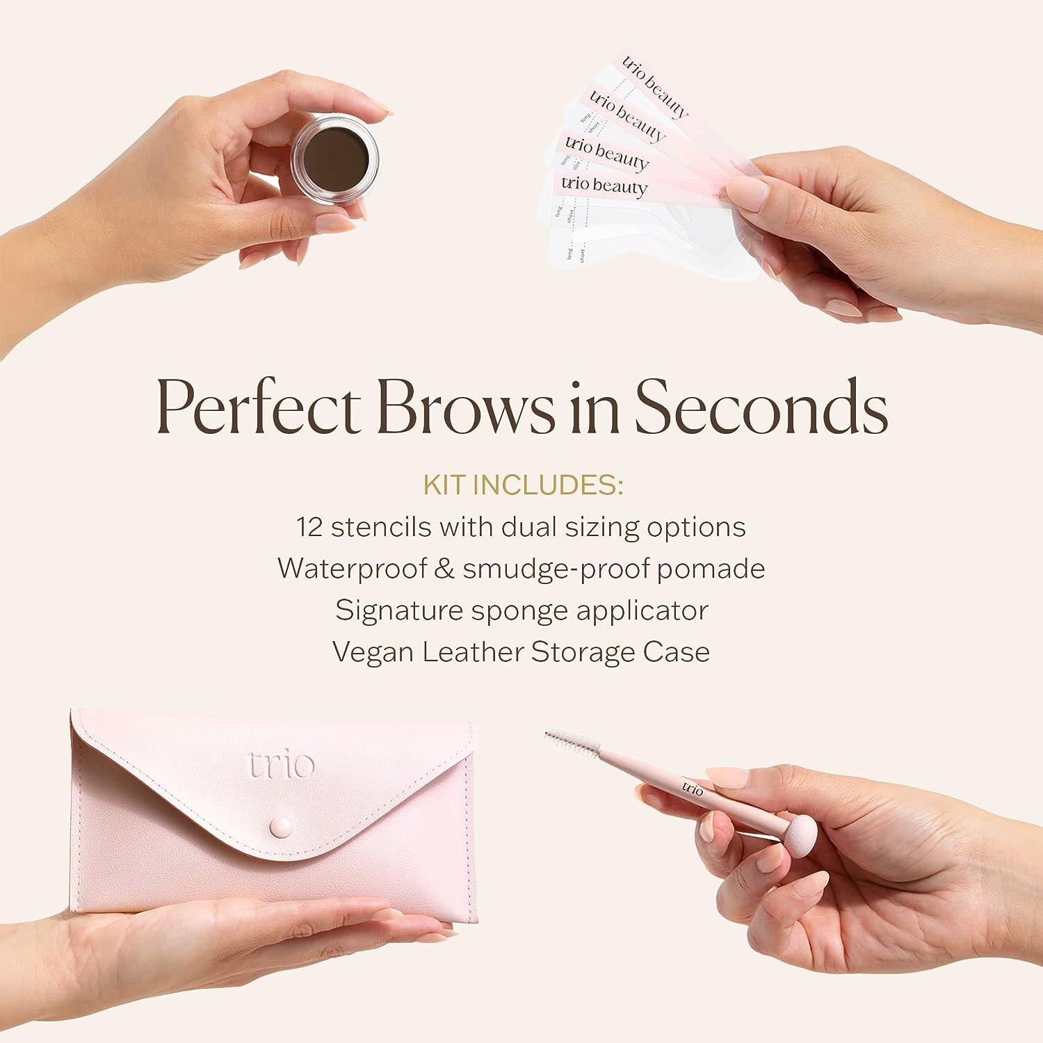 Trio Beauty Brow Stencil Kit | Waterproof Pomade & Brush | Soft Brown ...