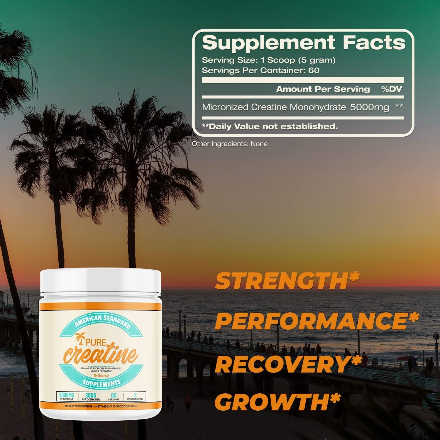 American Standard Creatine Monohydrate Powder - 5000mg for Muscle ...