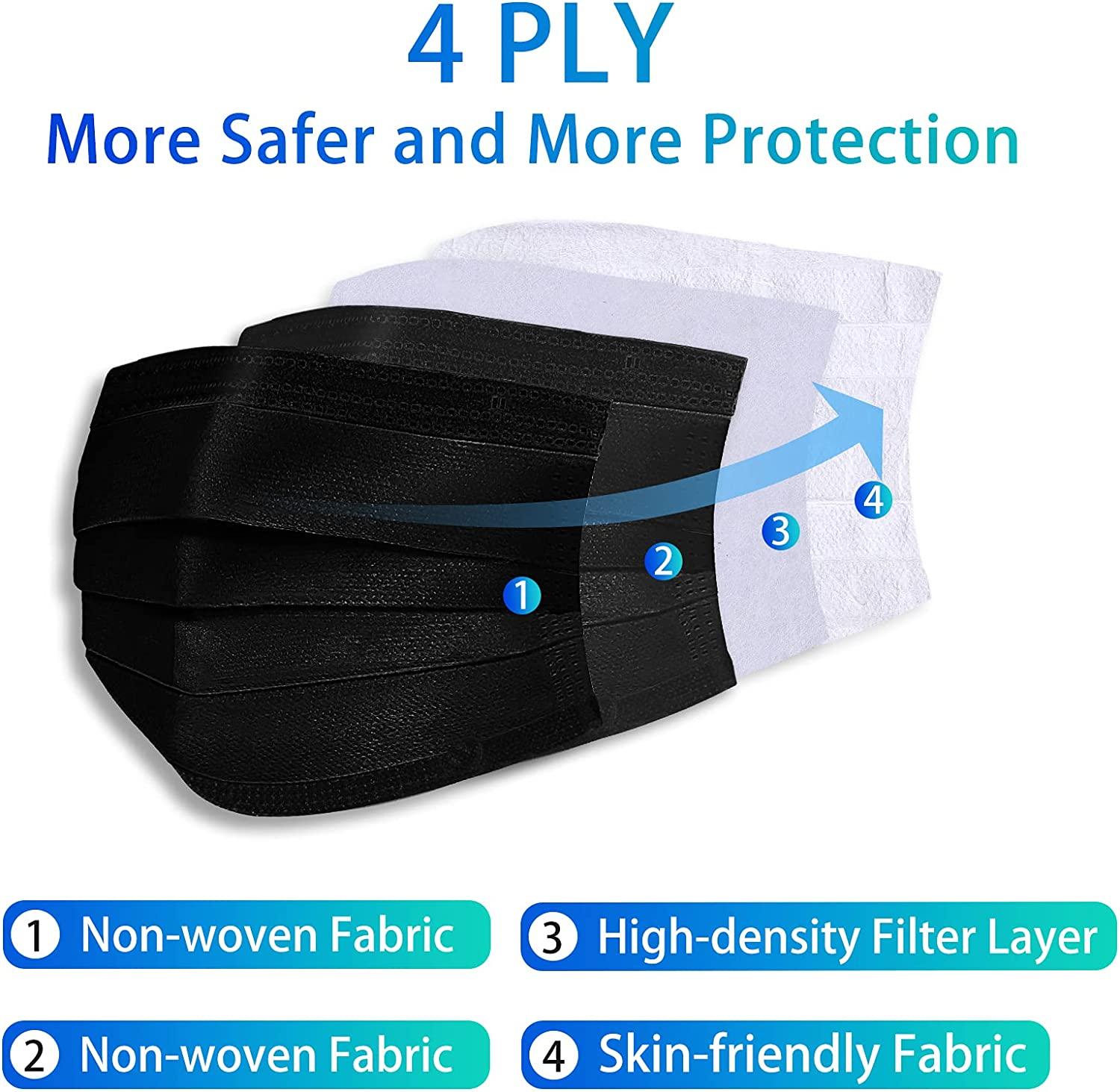Adult 4-Ply Disposable Soft Face Mask - Breathable Safety Black Mask ...