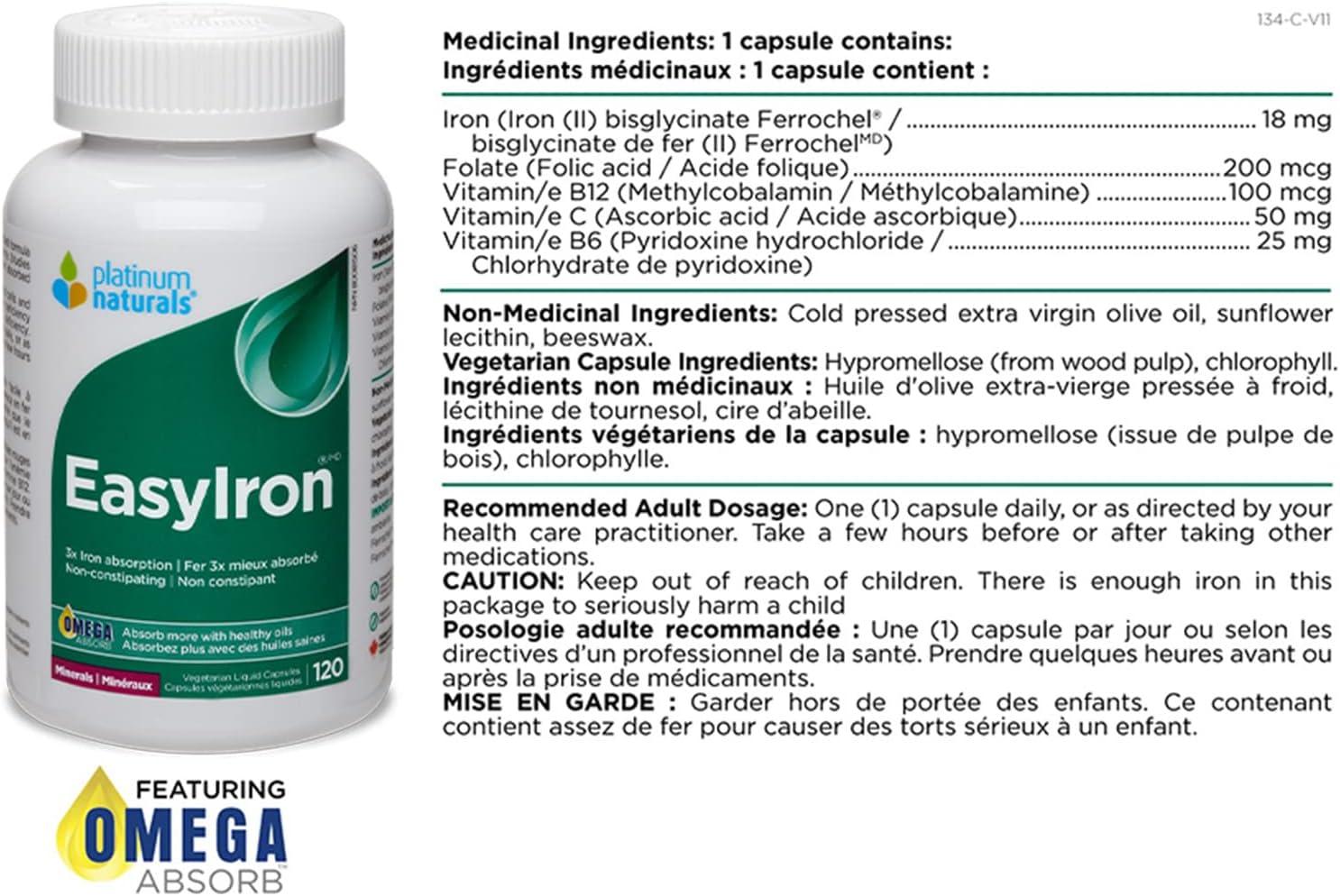 Platinum Naturals Easy Iron 120 CT - Fast Absorption Iron Supplement ...