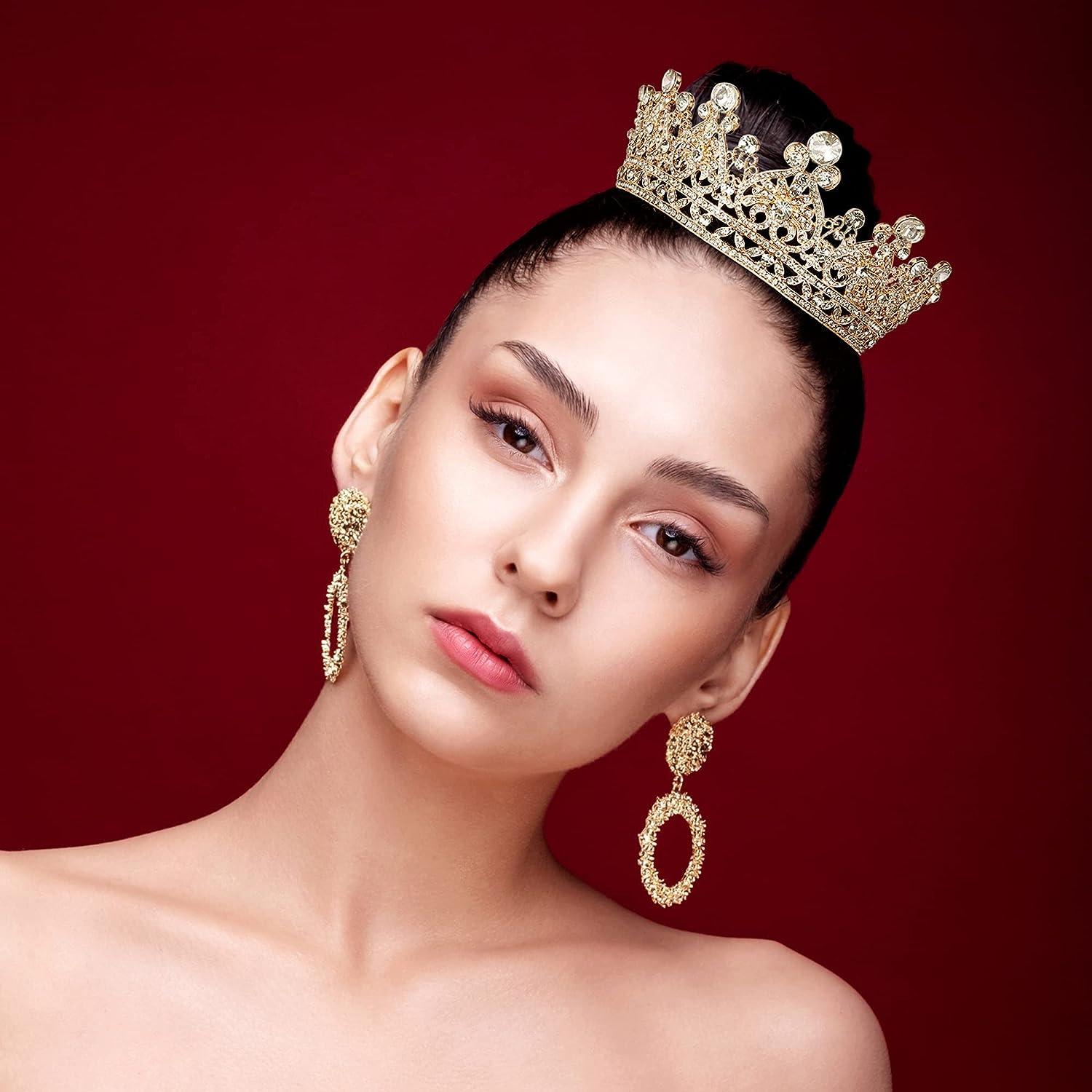 Gold Queen Crown for Women - Rhinestone Full Round Tiara for Prom ...