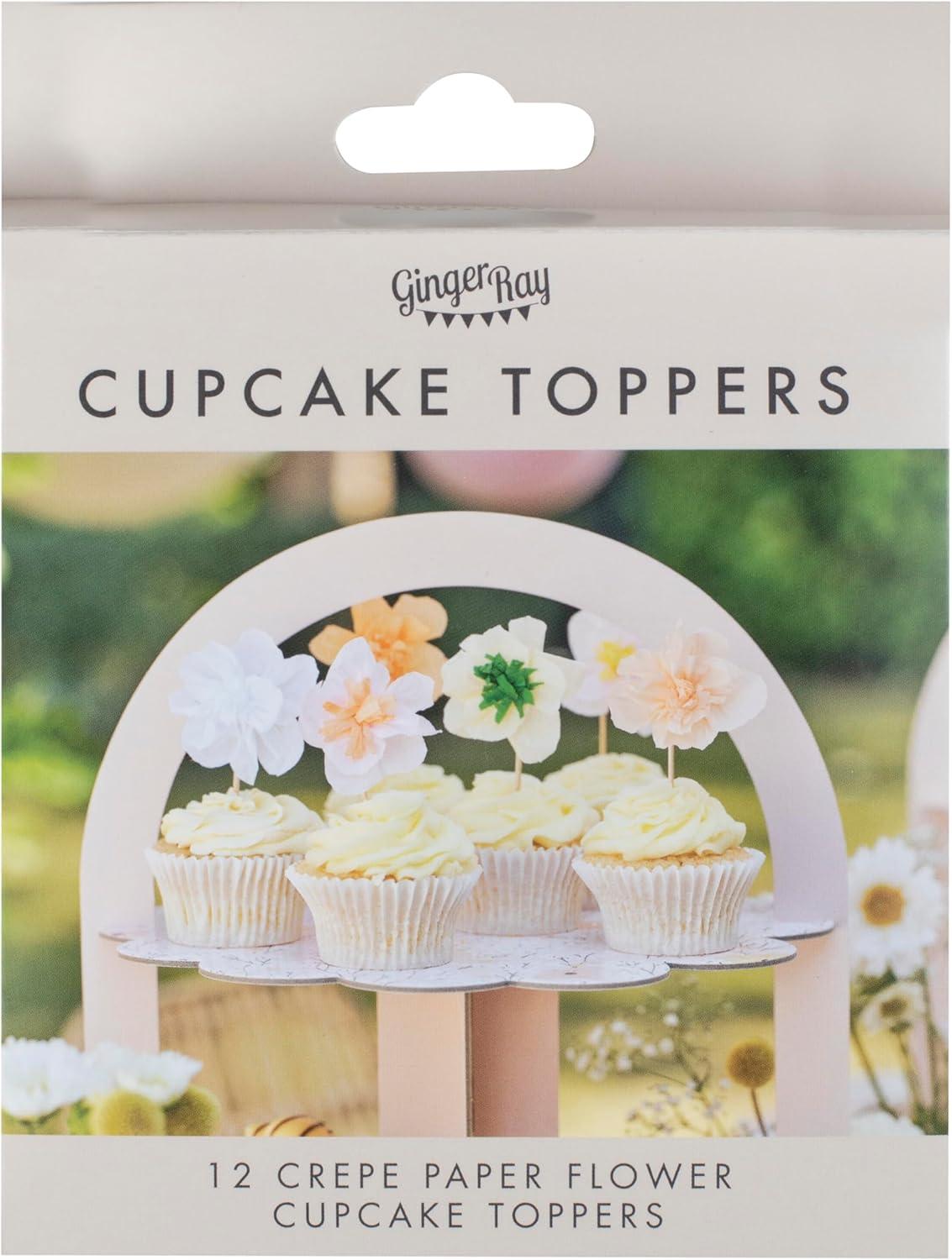 Ginger Ray Floral Crepe Paper Cupcake Toppers - Assorted Flowers 12 ...