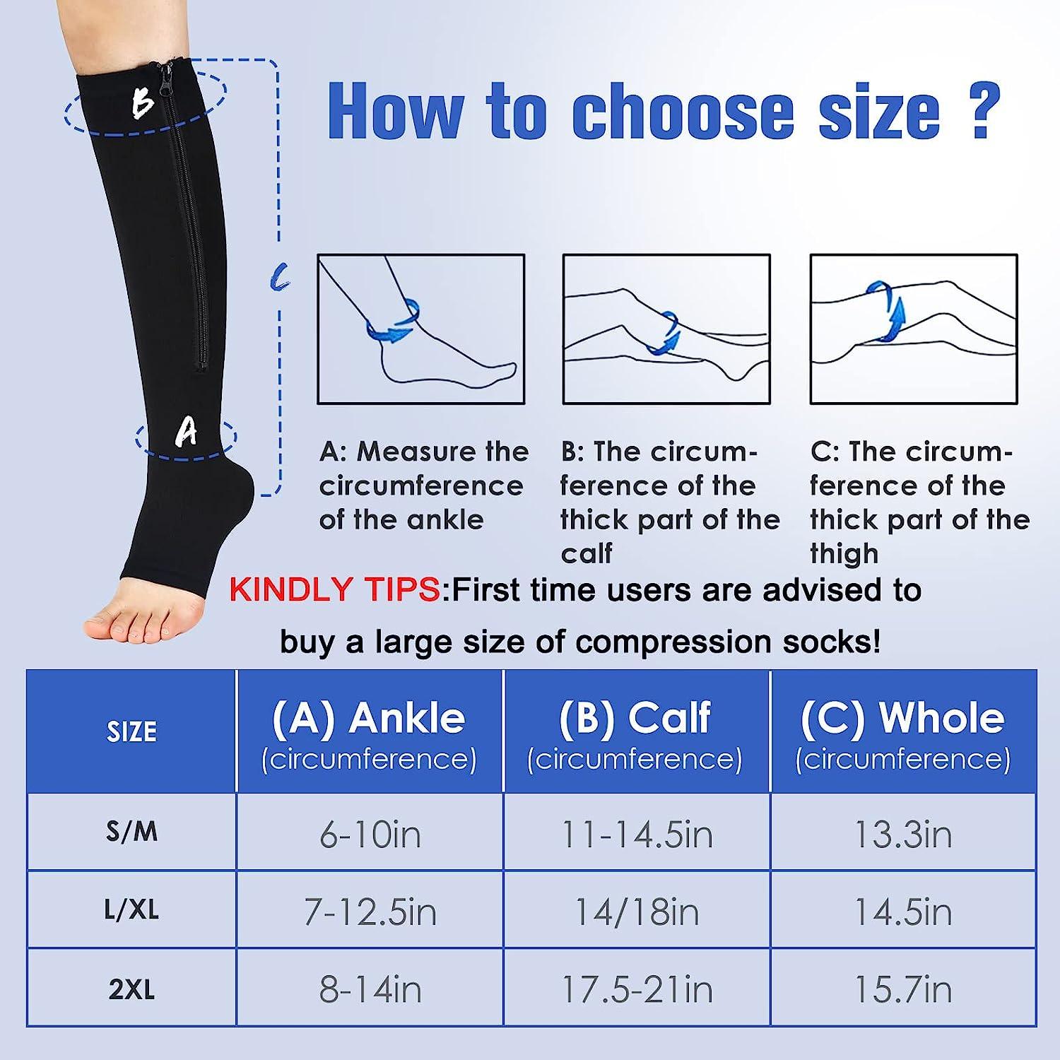 Bropite Zipper Compression Socks - 2 Pairs Open Toe Calf Knee High 15 ...