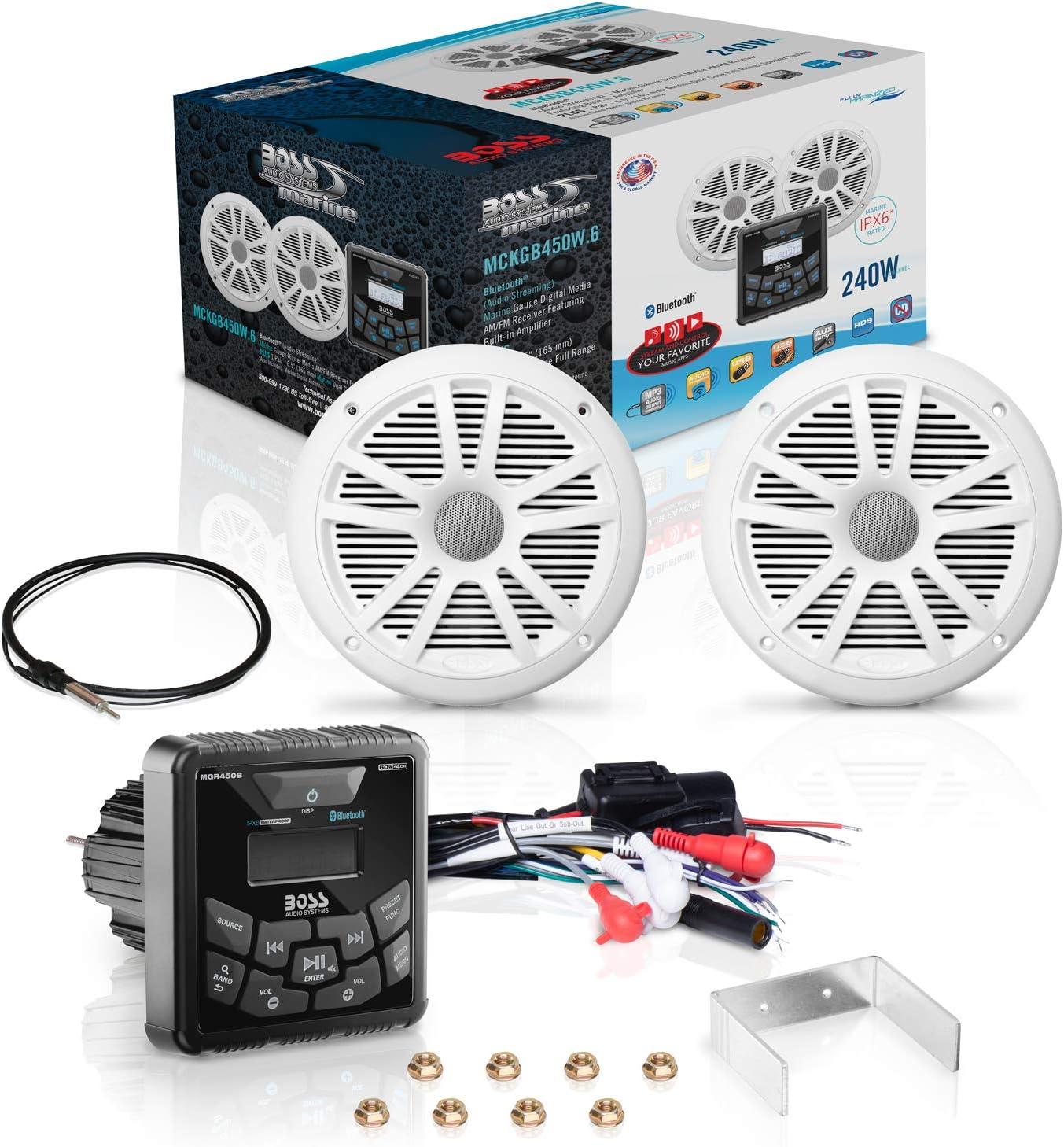 BOSS Audio MCKGB450W.6 Marine Gauge Receiver & Speaker Package ...