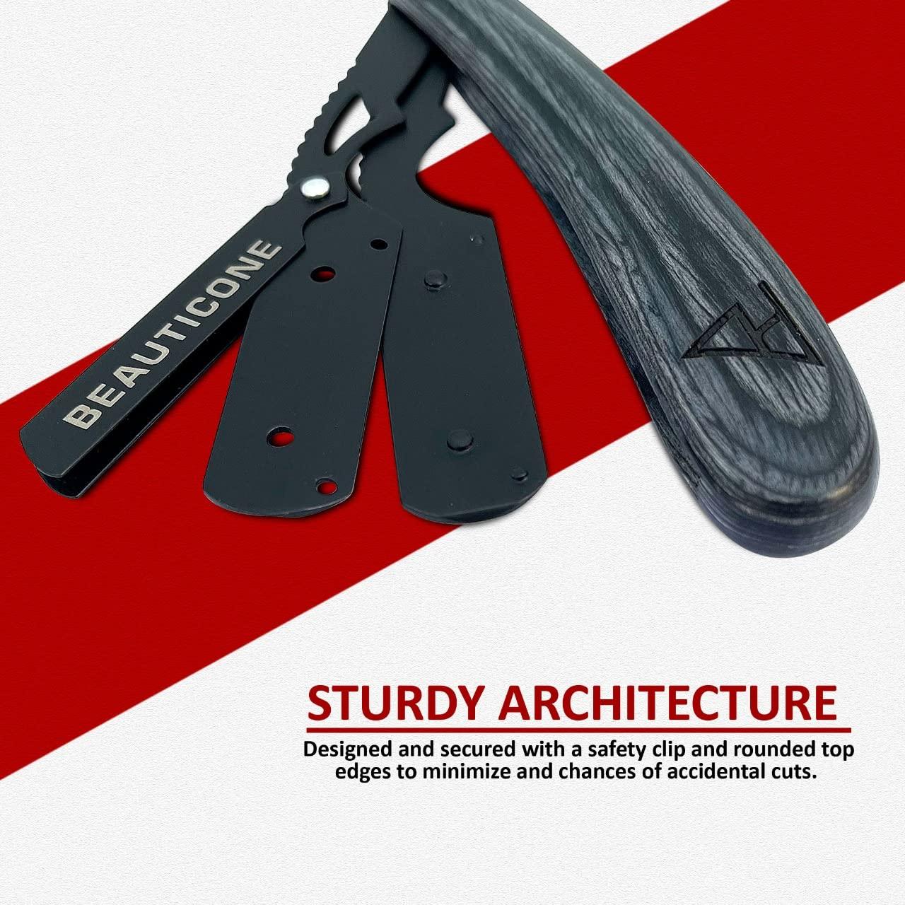 BEAUTICONE Professional Barber Straight Razor for Men | Matte Black ...