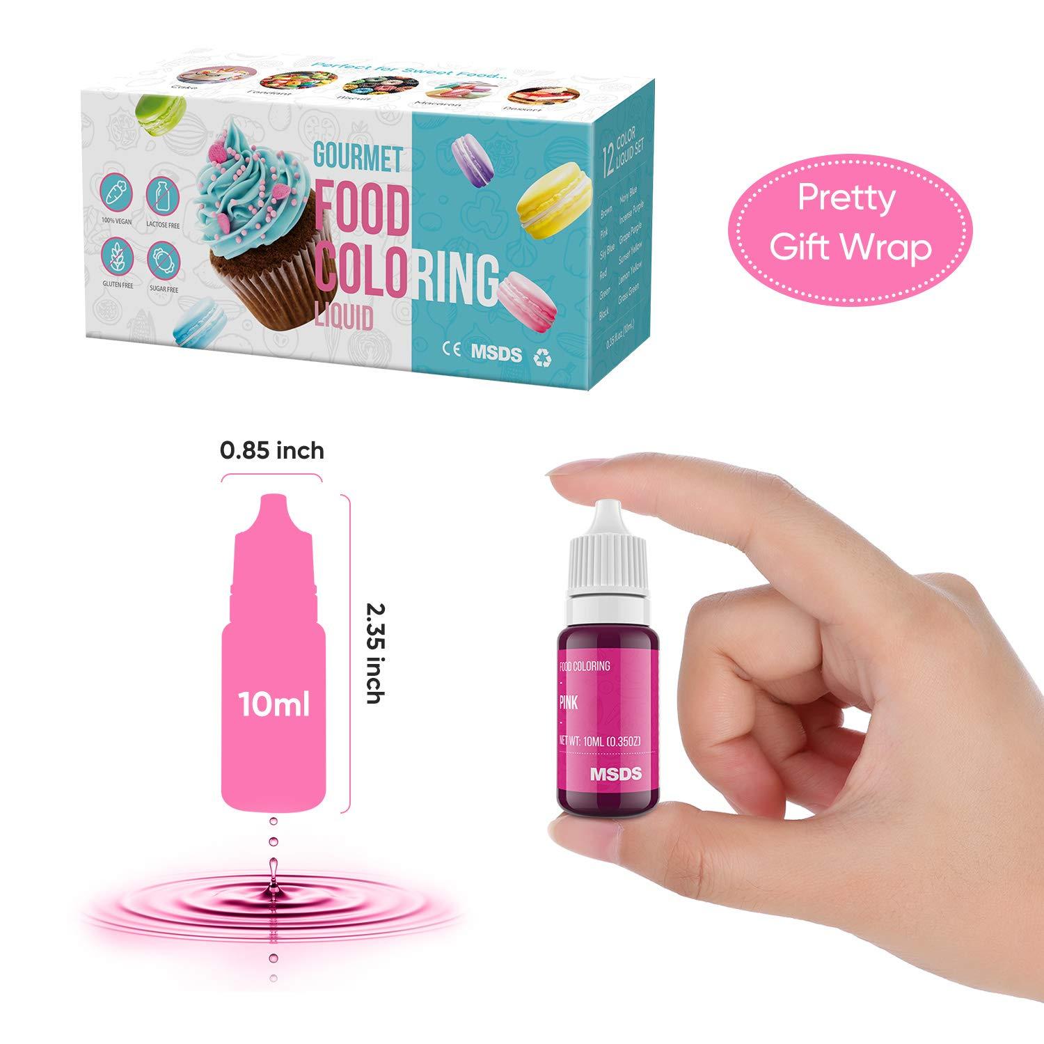 ValueTalks 12 Color x 10ml Food Grade Liquid Food Coloring for Baking ...