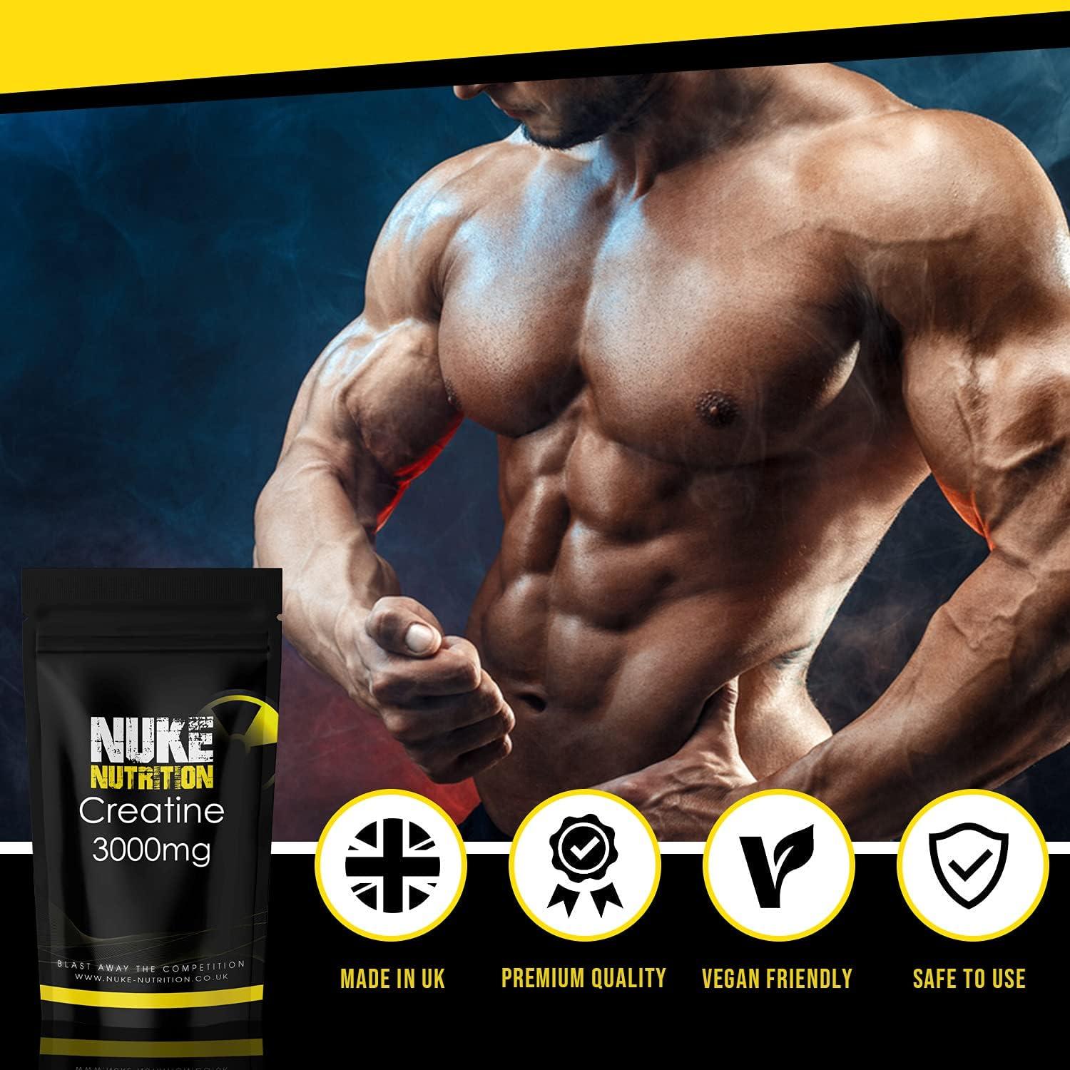 Nuke Nutrition Creatine Tablets 3000mg - Pure Creatine Monohydrate for ...
