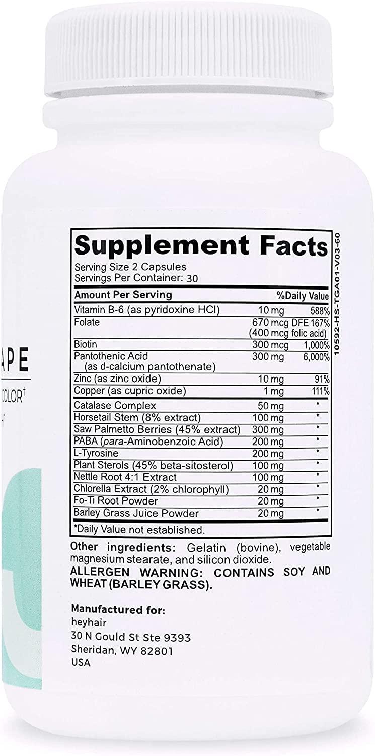 Heyhair Gray Escape Anti-Gray Hair Growth Supplement - Catalase, Saw ...