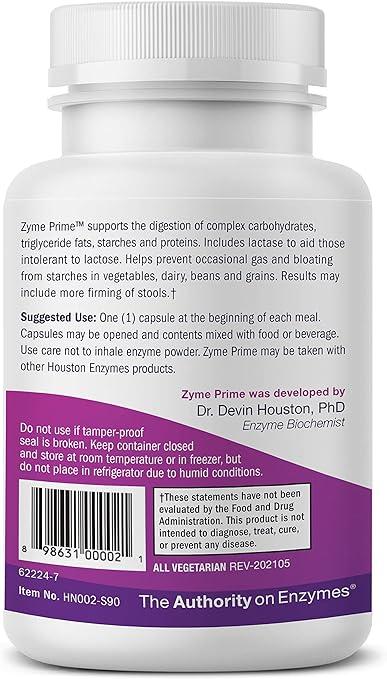 Houston Enzymes Zyme Prime 90 Capsules - Digestive Support with Lactase ...