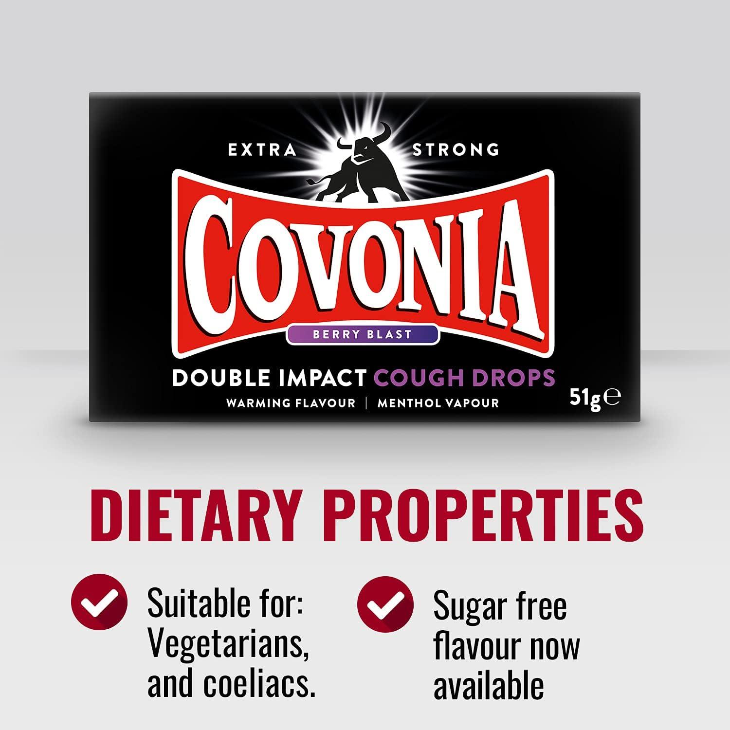 Covonia Double Impact Berry Blast Cough Drops 51g - Extra Strong ...