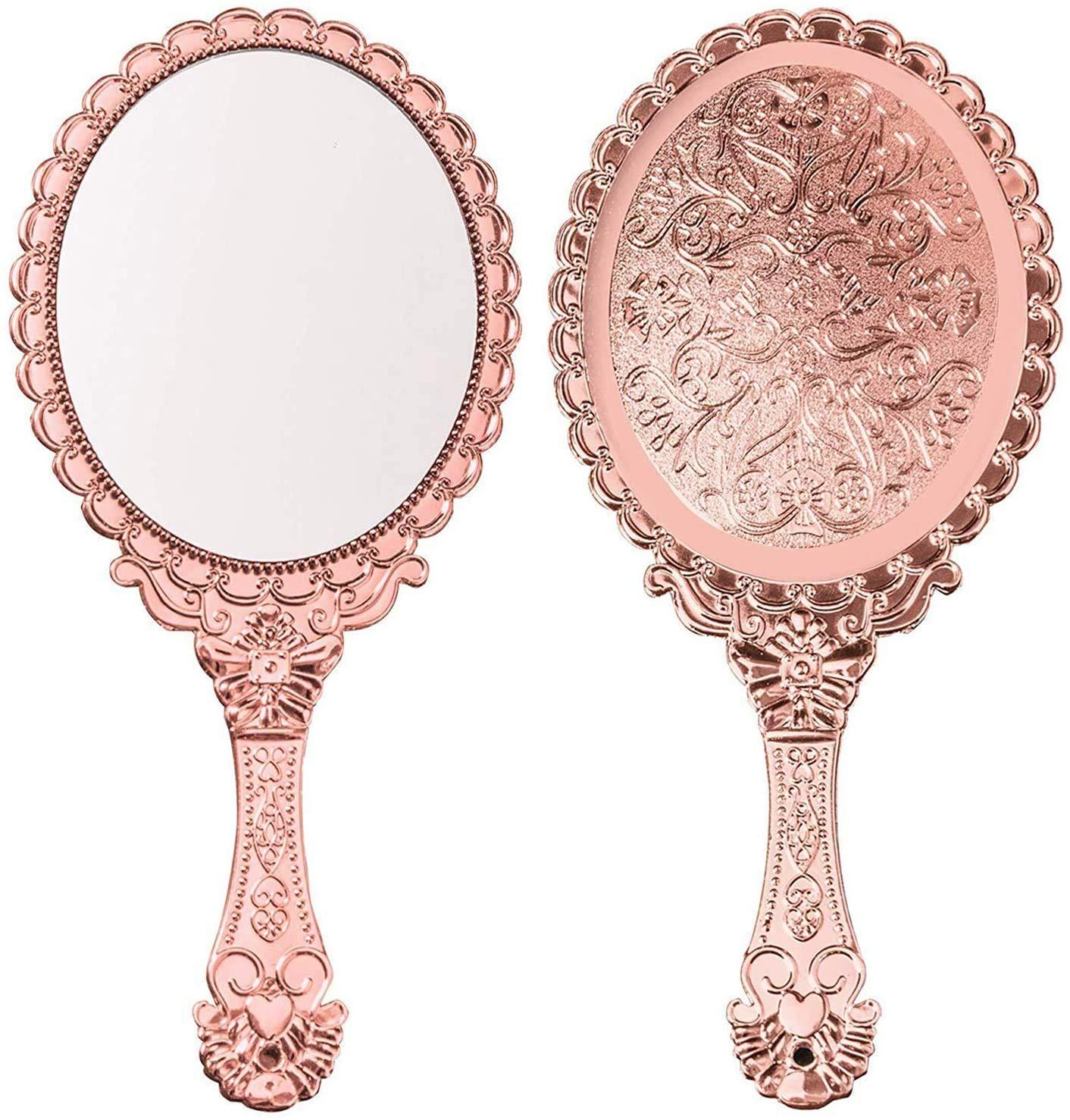 Vintage Rose Gold Oval Hand Mirror with Handle - Vanity & Travel Makeup ...