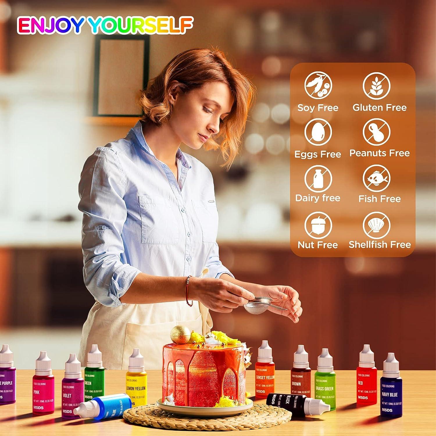 12 Vibrant Color Food Coloring Set - Edible Neon Icing Dye for Baking ...