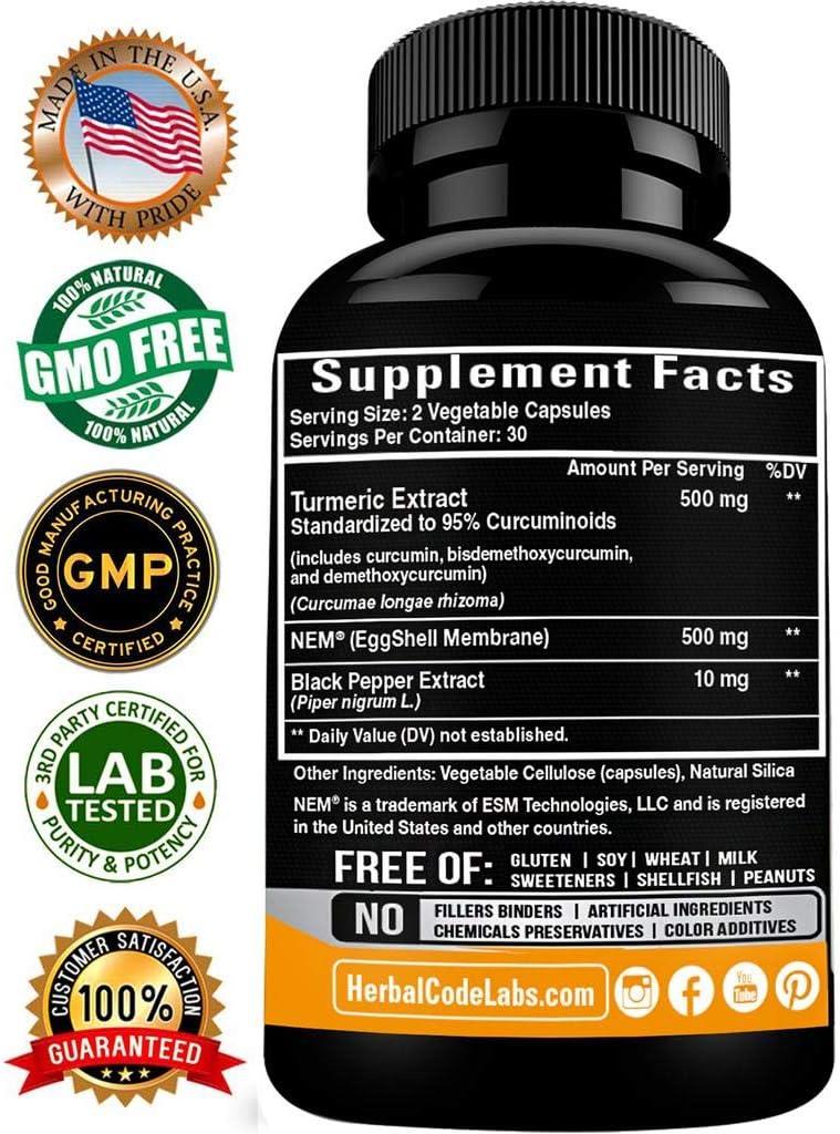 Turmeric Curcumin 95% Extract & Collagen Capsules - NEM Joint Comfort ...