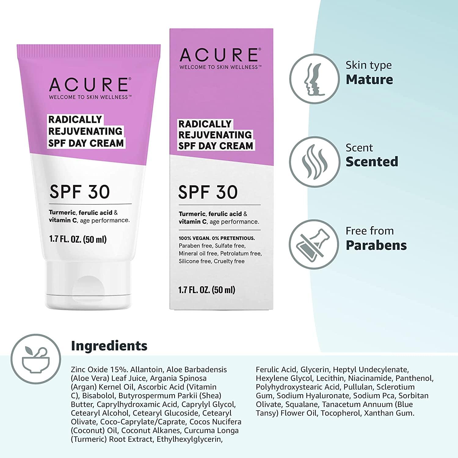 Acure Radically Rejuvenating Day Cream SPF 30 - Anti-Aging Moisturizer ...