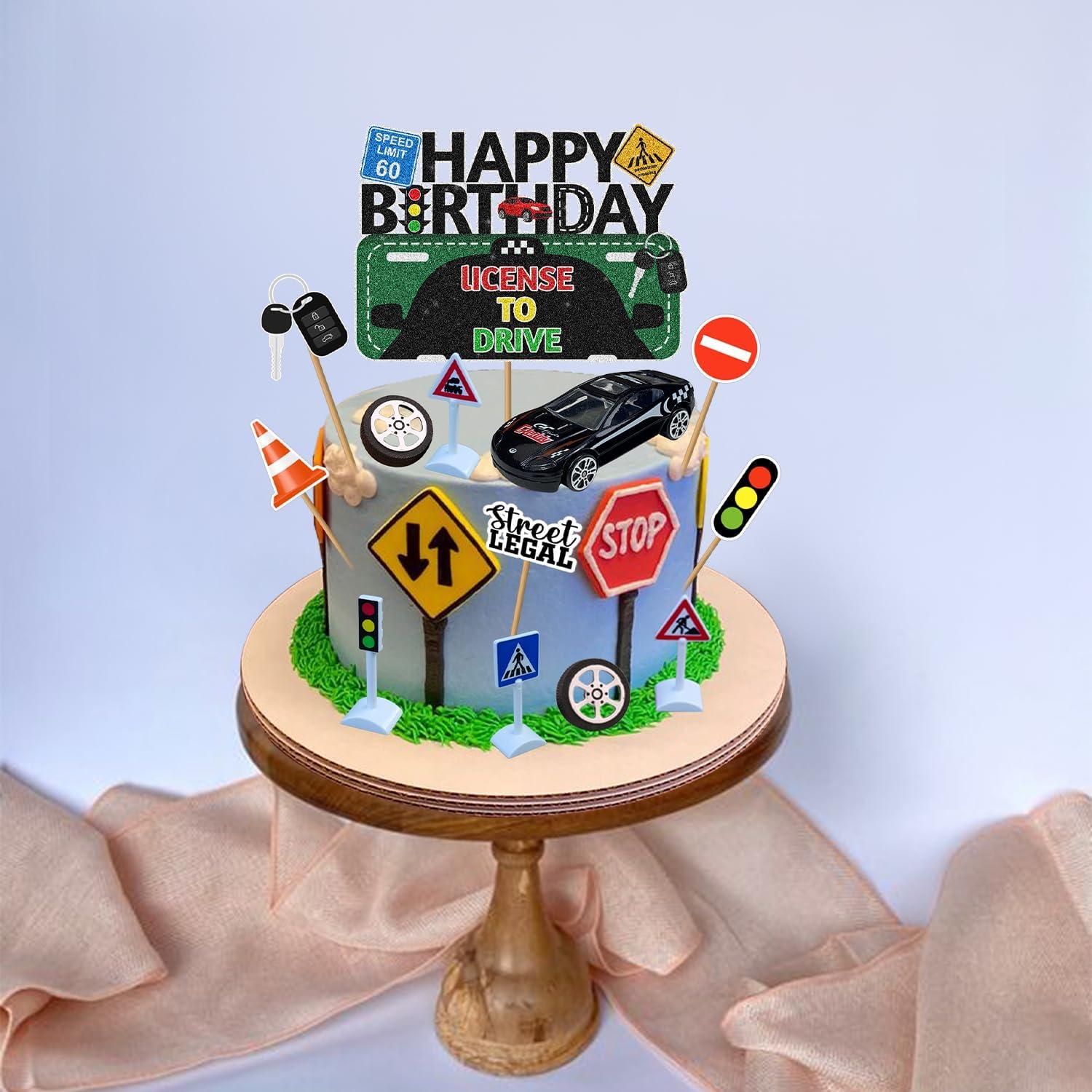 13PCS Driver License Birthday Cake Toppers New Driver Glitter Cake ...