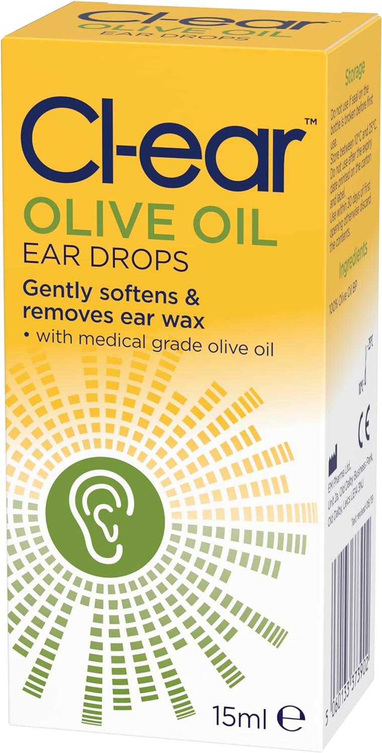 Cl-Ear Olive Oil Ear Drops 15ml - Gentle Ear Wax Removal Solution with ...