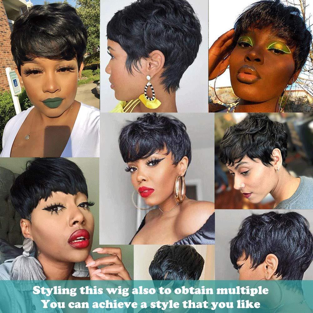 UPerfe Natural Short Pixie Cut Black Wig for Women - Heat Resistant ...