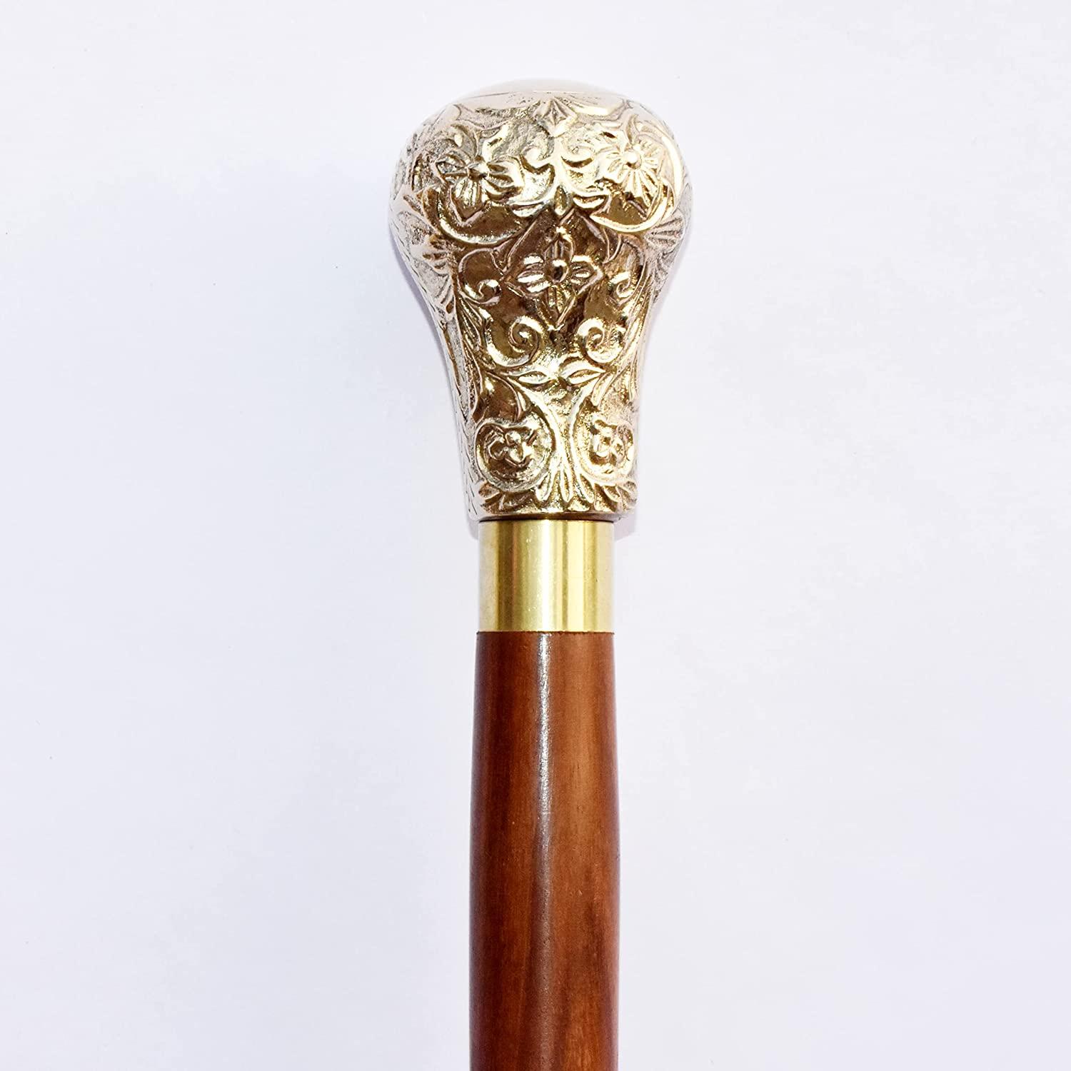 Medieval Replicas 37.4'' Brass Handle Walking Cane in Natural Wood ...
